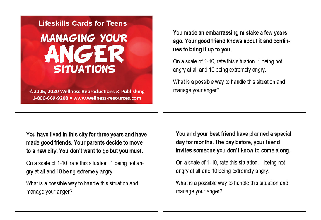 Managing Anger Situations Cards Middle School Childswork/Childsplay ...